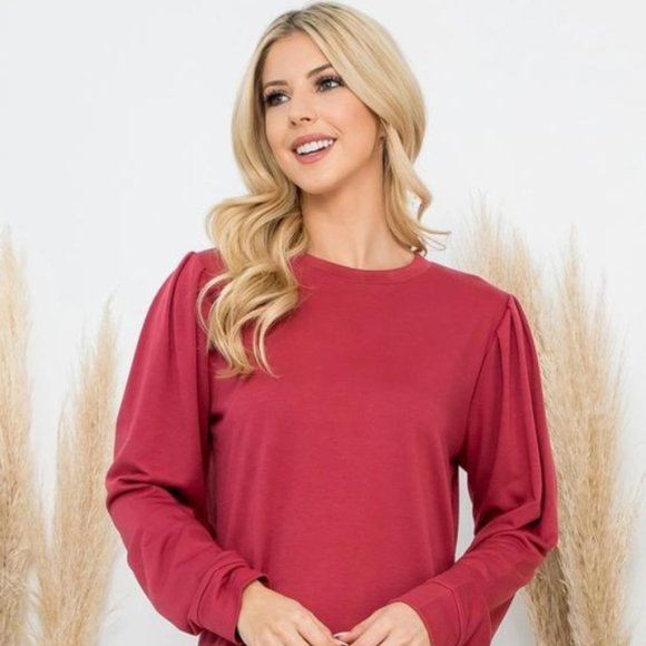 Perfect Peach | Tops | French Terry Pleated Sleeve Top Marsala | Poshmark